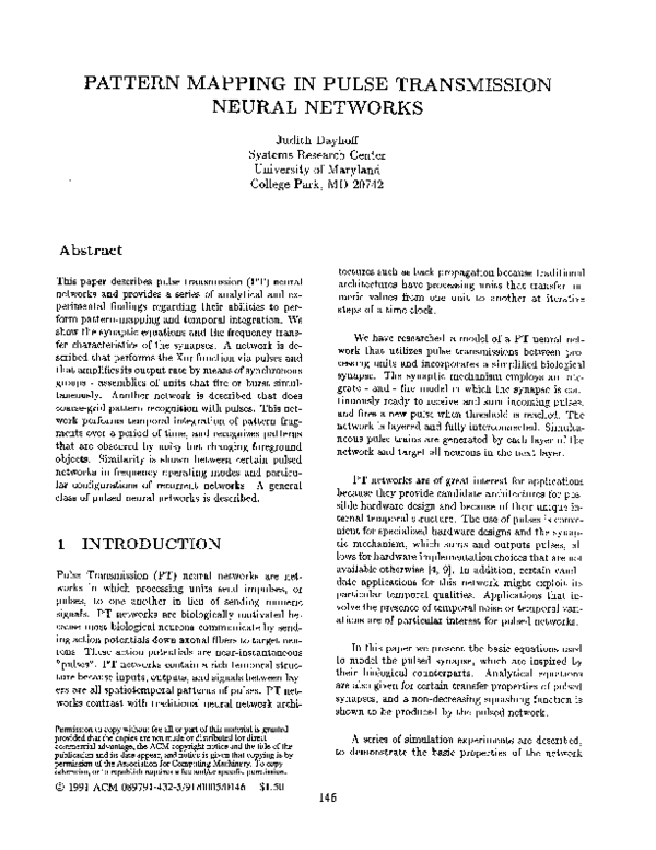 (PDF) Pattern recognition with a pulsed neural network