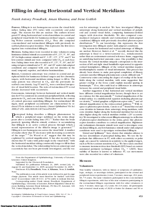 (PDF) Filling-in along Horizontal and Vertical Meridians