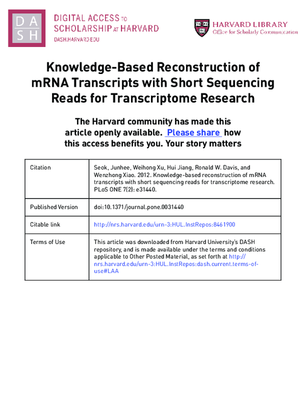 Pdf Knowledge Based Reconstruction Of Mrna Transcripts With Short