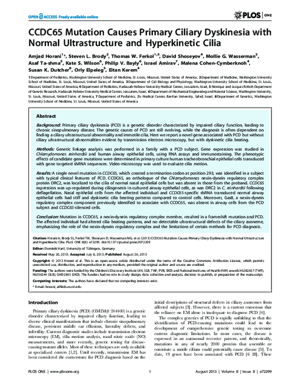 (PDF) CCDC65 Mutation Causes Primary Ciliary Dyskinesia with Normal ...