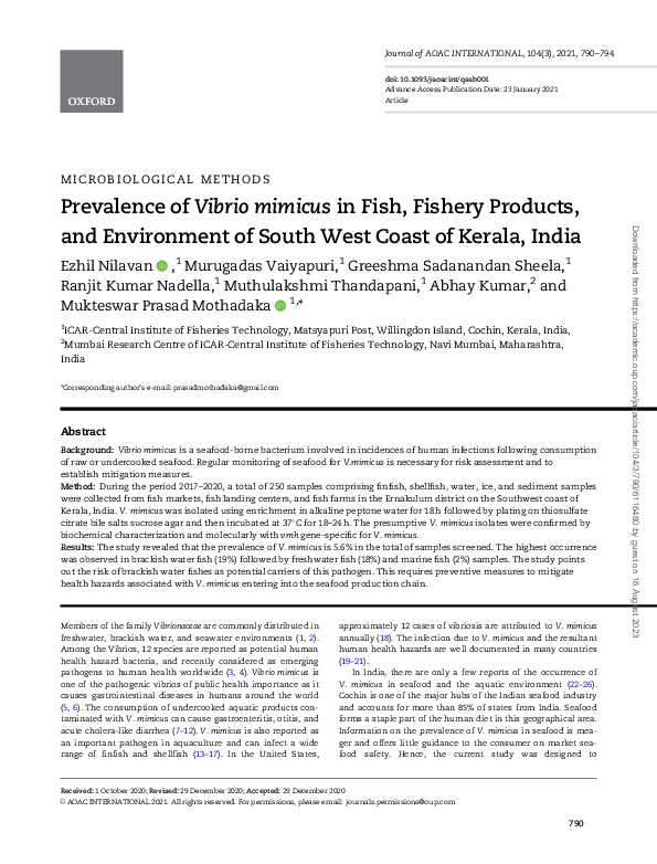 (PDF) Prevalence of Vibrio mimicus in Fish, Fishery Products, and ...