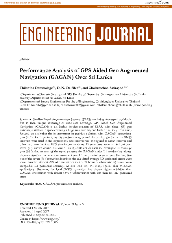 (PDF) Performance Analysis of GPS Aided Geo Augmented Navigation (GAGAN ...