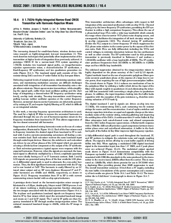 (PDF) A 1.75-GHz highly integrated narrow-band CMOS transmitter with ...