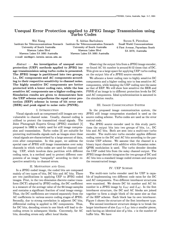 Pdf Unequal Error Protection Applied To Jpeg Image Transmission Using