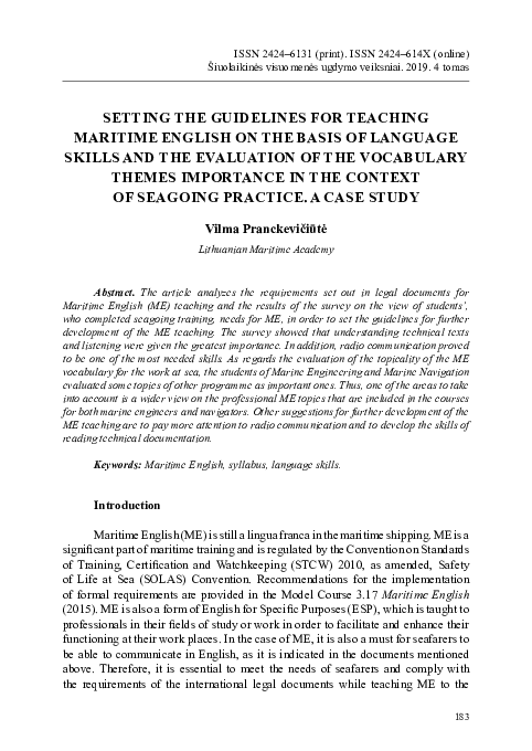 (PDF) Setting the Guidelines for Teaching Maritime English on the Basis of Language Skills and ...