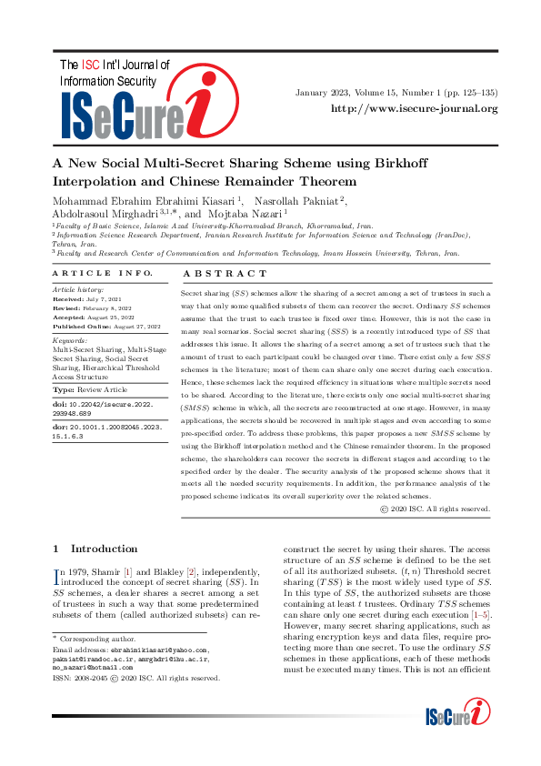Pdf A New Social Multi Secret Sharing Scheme Using Birkhoff Interpolation And Chinese