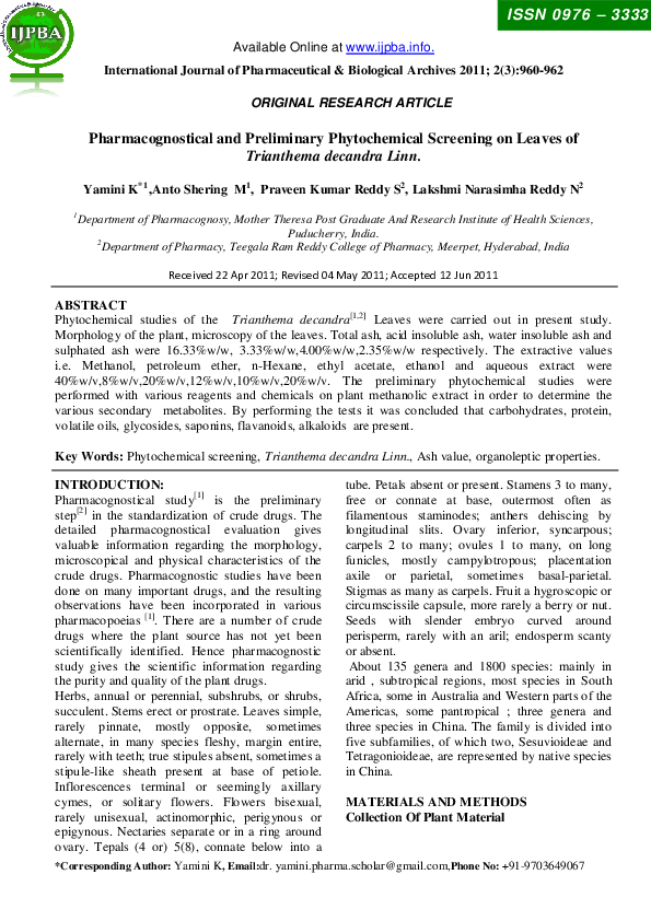 (PDF) *Corresponding Pharmacognostical and Preliminary Phytochemical ...