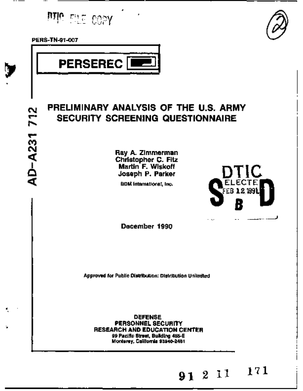 (PDF) Preliminary Analysis of the U.S. Army Security Screening ...