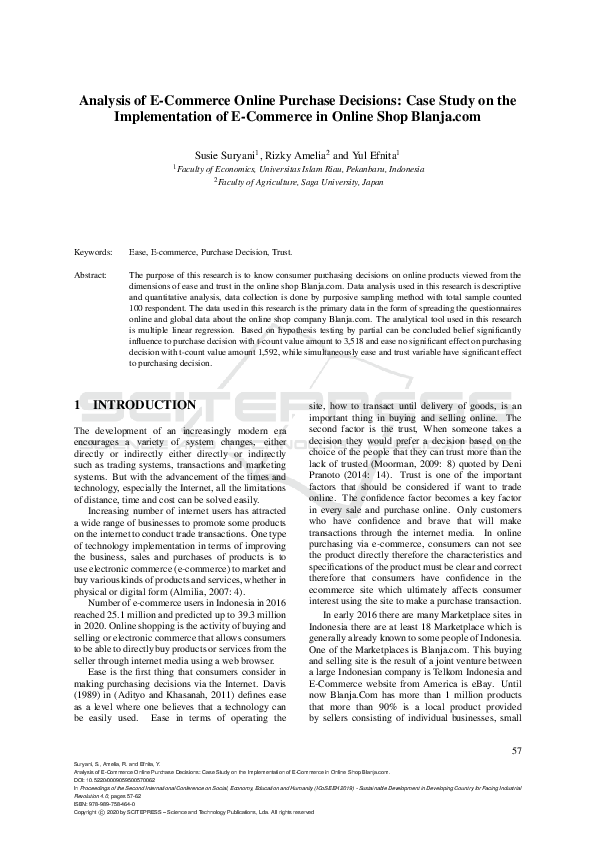 (PDF) Analysis of E-Commerce Online Purchase Decisions: Case Study on the Implementation of E ...