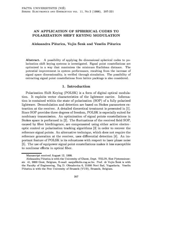 (PDF) An application of spherical codes to polarization shift keying ...