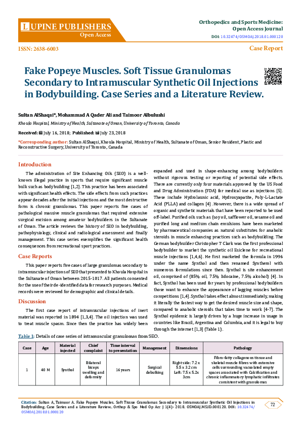 (PDF) Muscle enhancement using intramuscular injections of oil in ...