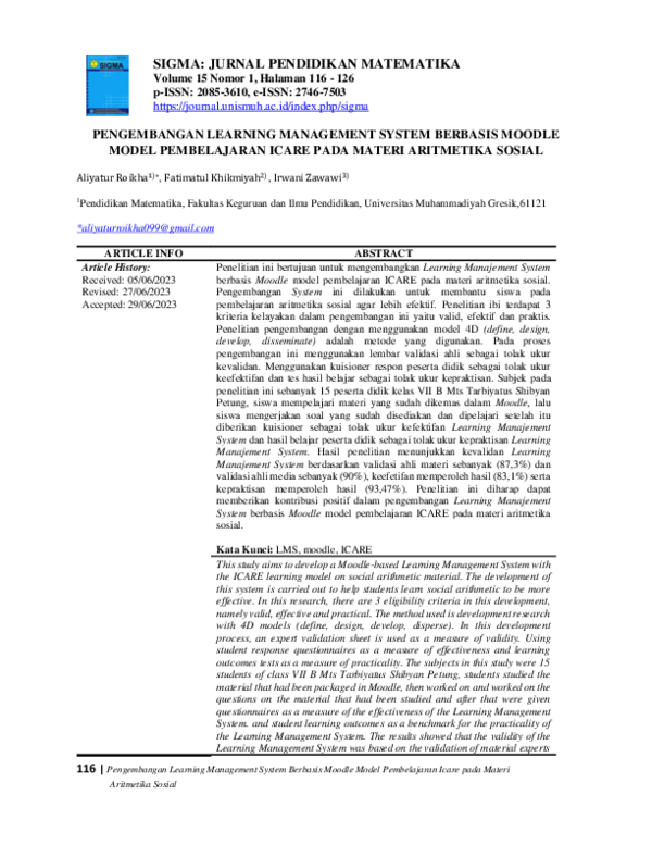 (PDF) Pengembangan Learning Management System Berbasis Moodle Model Pembelajaran Icare Pada ...