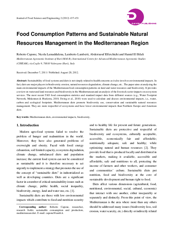 (PDF) Food Consumption Patterns and Sustainable Natural Resources ...