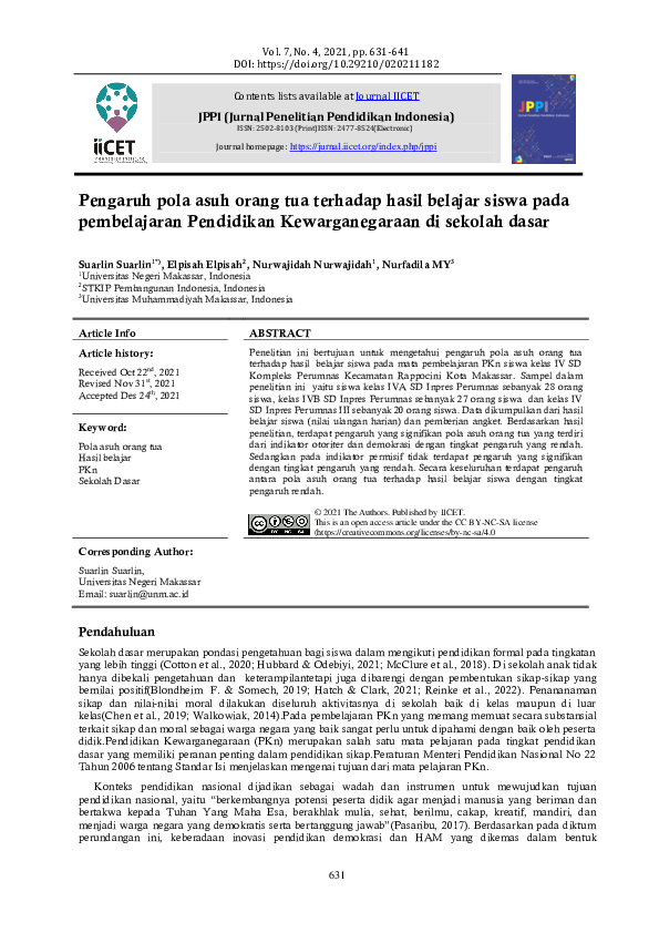 (PDF) Pengaruh pola asuh orang tua terhadap hasil belajar siswa pada pembelajaran Pendidikan ...
