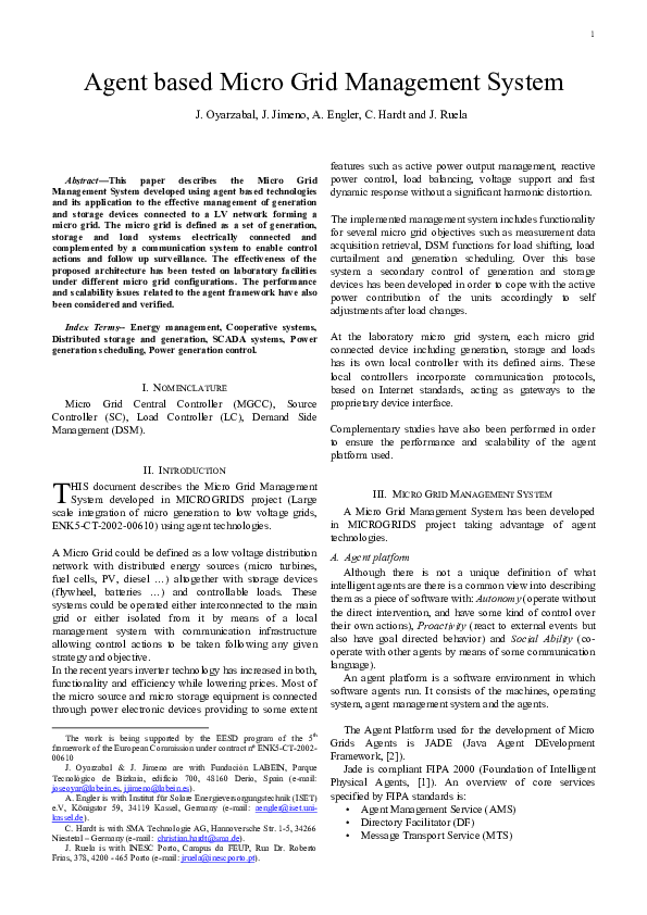 (PDF) Agent based micro grid management system