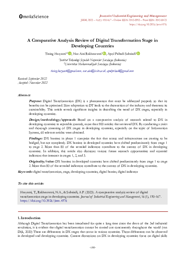 (PDF) A comparative analysis review of digital transformation stage in developing countries