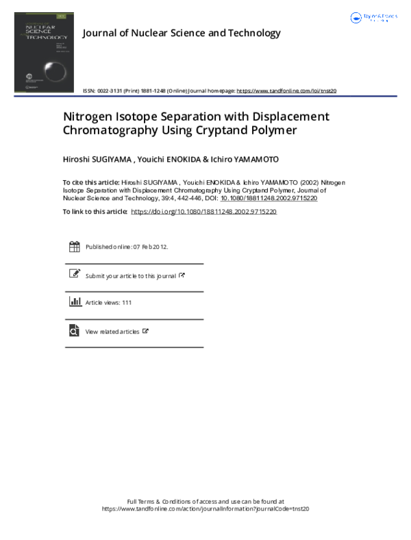 (PDF) Nitrogen Isotope Separation with Displacement Chromatography ...