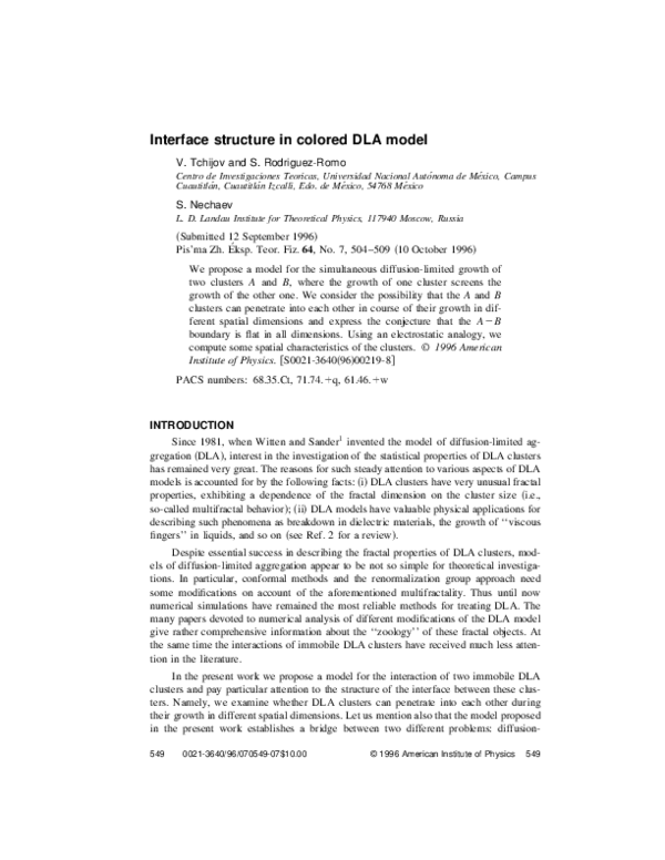 (PDF) Interface structure in colored DLA model | Suemi Rodríguez-Romo - Academia.edu