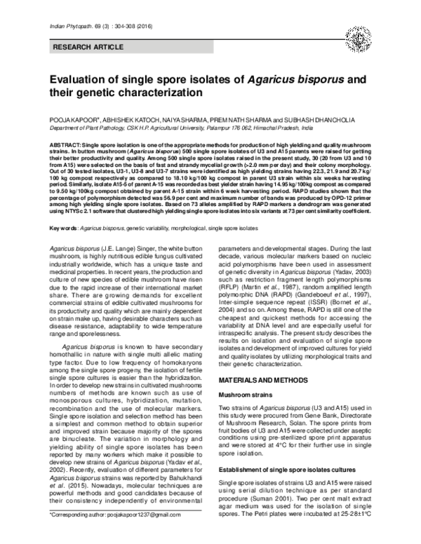 (PDF) High-Yield Isolates of Agaricus bisporus