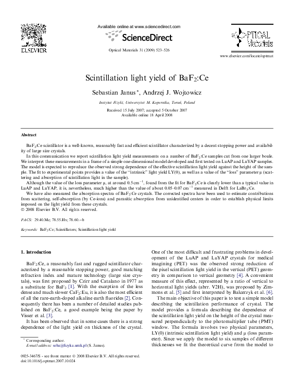 (PDF) Scintillation light yield of BaF2:Ce