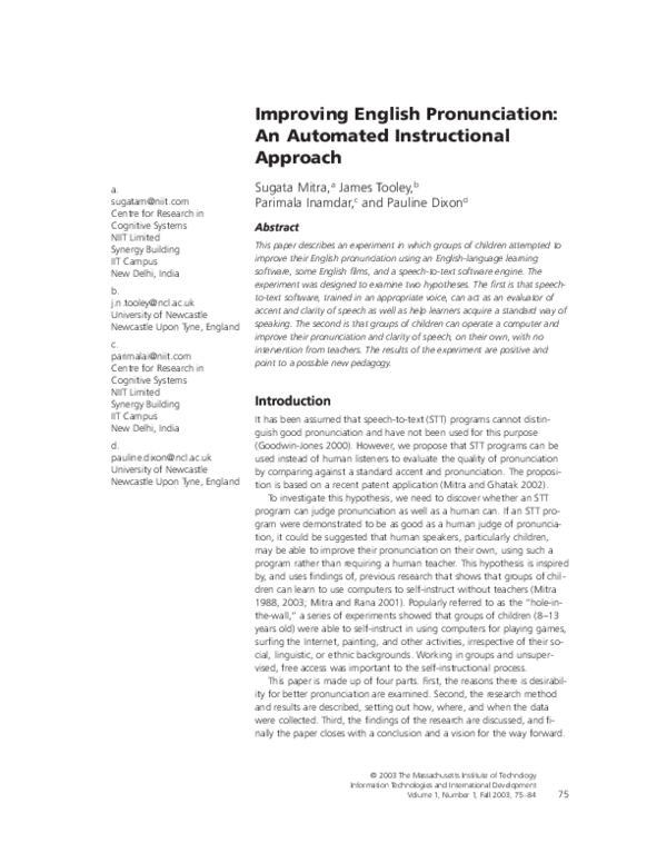 (PDF) Improving English Pronunciation: An Automated Instructional Approach