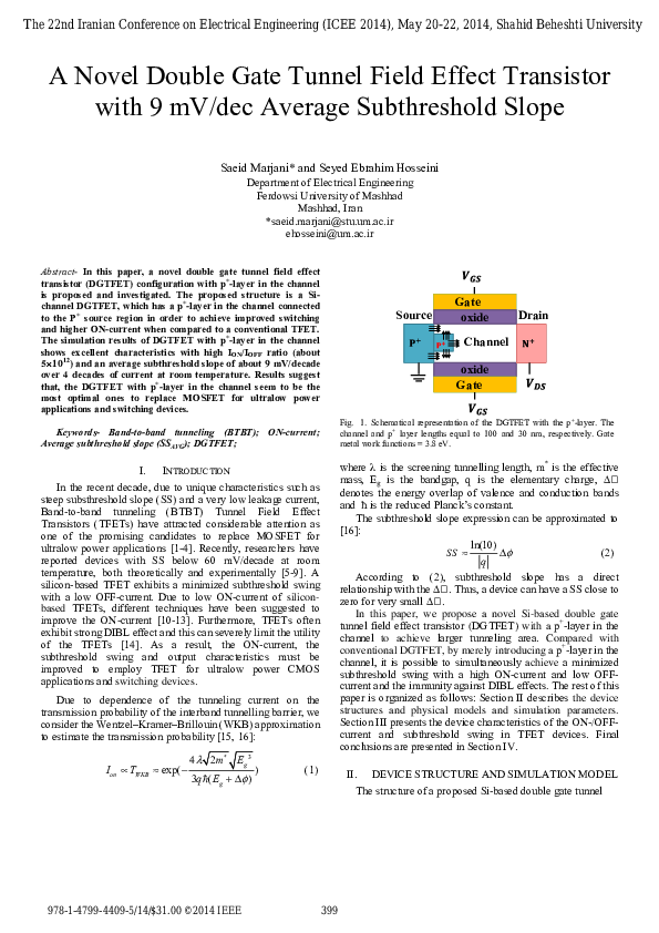 (PDF) A novel double gate tunnel field effect transistor with 9 mV/dec ...