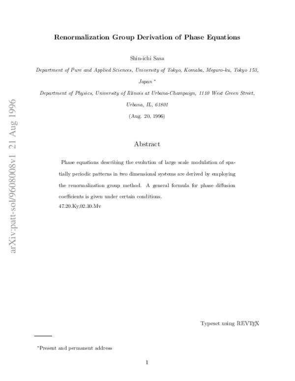 (PDF) Renormalization group derivation of phase equations