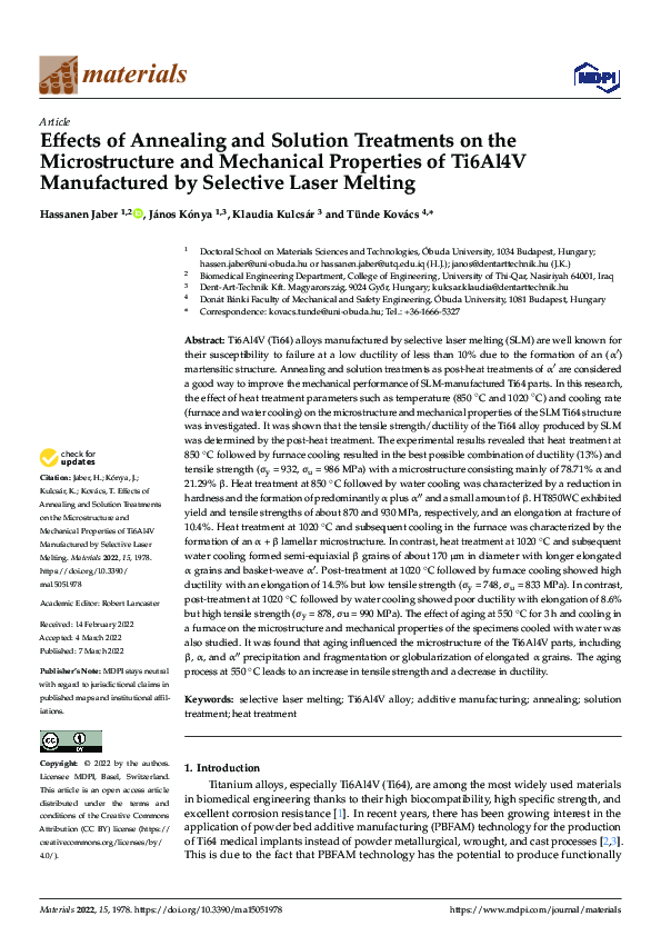 (PDF) Effects of Annealing and Solution Treatments on the Microstructure and Mechanical ...