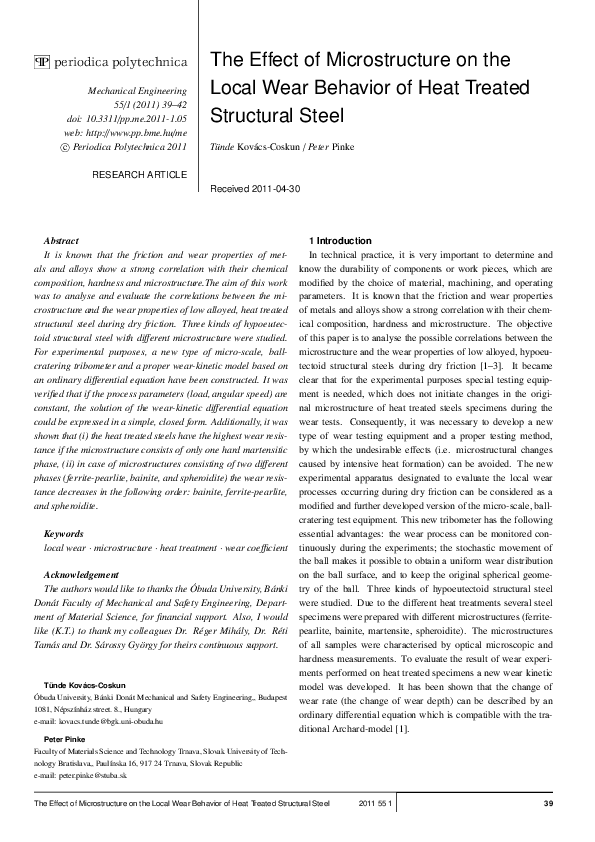 (PDF) The effect of microstructure on the local wear behavior of dual phase steels