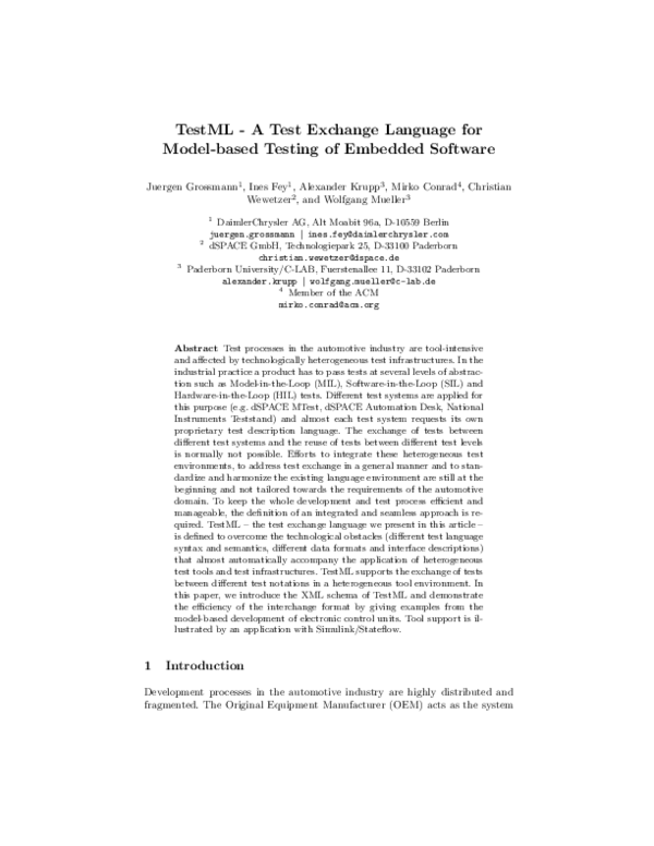 (PDF) TestML - A Test Exchange Language for Model-Based Testing of ...