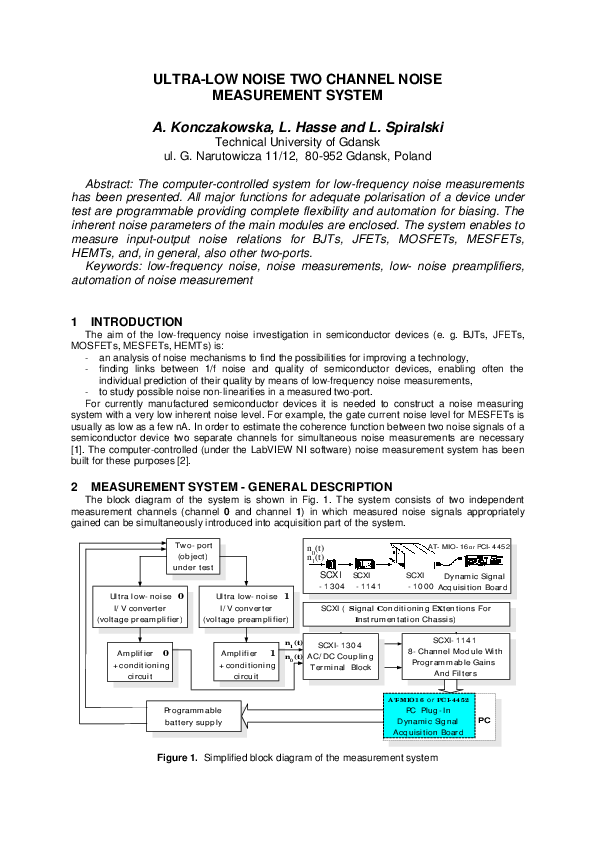 (PDF) Ultra-Low Noise Two Channel Noise Measurement System