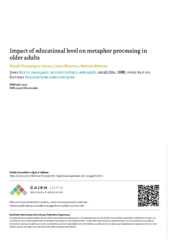 (PDF) Impact of educational level on metaphor processing in older adults