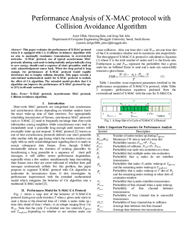 Pdf Performance Analysis Of X Mac Protocol With Collision Avoidance Algorithm Ayaz Ullah 8097