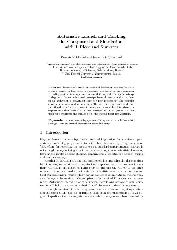 Pdf Automatic Launch And Tracking The Computational Simulations With Liflow And Sumatra