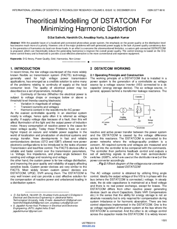 (PDF) Theoritical Modelling Of DSTATCOM For Minimizing Harmonic Distortion