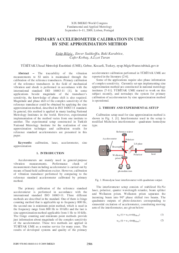 Pdf Primary Accelerometer Calibration In Ume By Sine Approximation Method Baki Karaböce