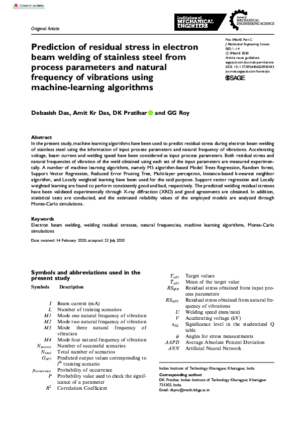 (PDF) Prediction of residual stress in electron beam welding of stainless steel from process ...