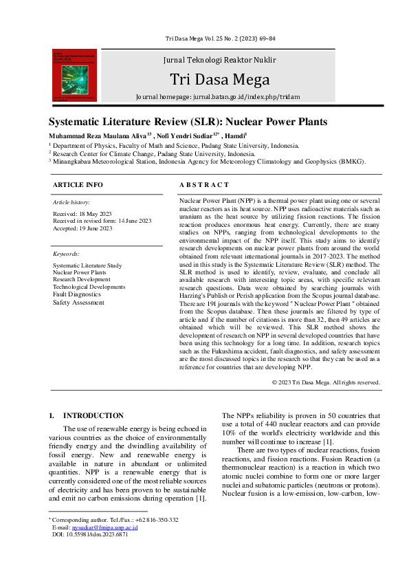 (PDF) Systematic Literature Review (SLR): Nuclear Power Plants
