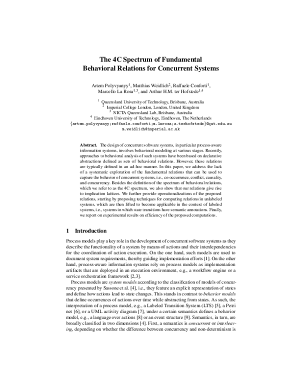 (PDF) The 4C Spectrum of Fundamental Behavioral Relations for Concurrent Systems | Artem ...