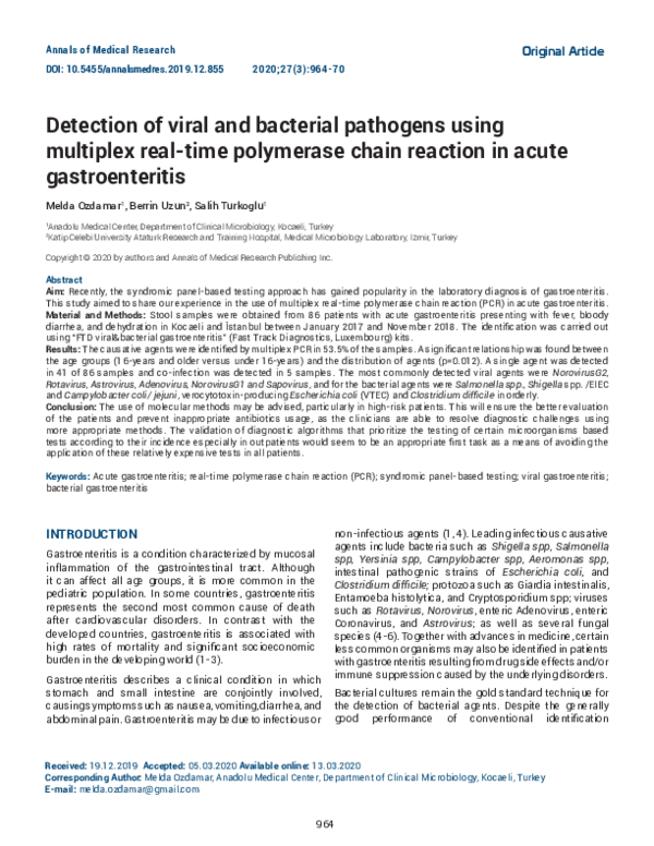 (PDF) Detection of viral and bacterial pathogens using multiplex real-time polymerase chain ...