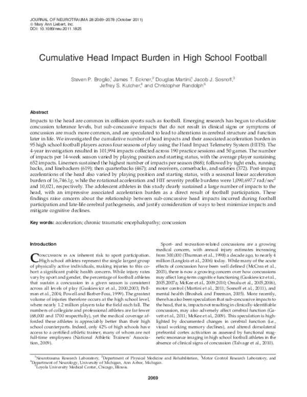 (PDF) Cumulative Head Impact Burden in High School Football