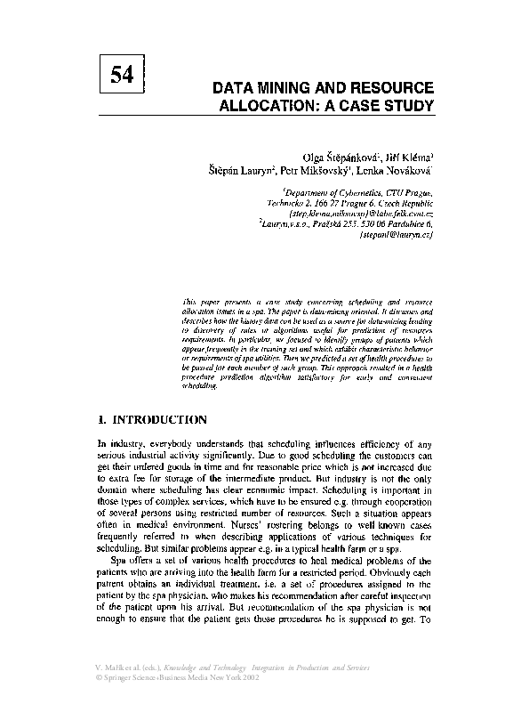 (PDF) Data Mining and Resource Allocation: A Case Study