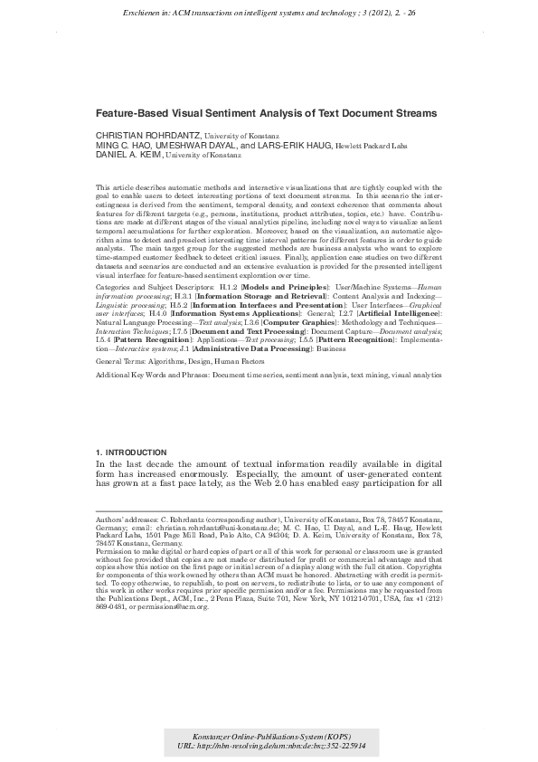 (PDF) Feature-Based Visual Sentiment Analysis of Text Document Streams