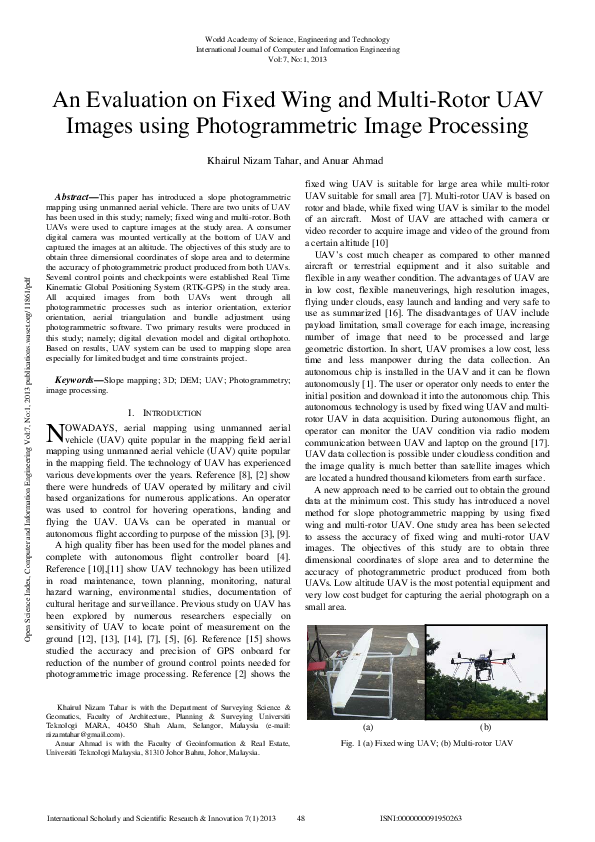 Pdf An Evaluation On Fixed Wing And Multi Rotor Uav Images Using Photogrammetric Image Processing
