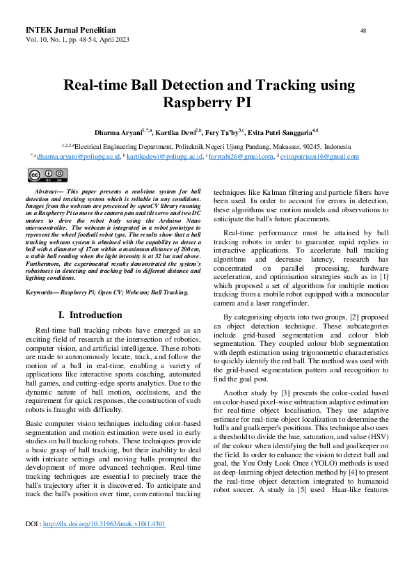 (PDF) Real-time Ball Detection and Tracking using Raspberry PI