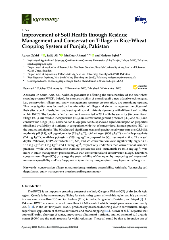 (PDF) Improvement of Soil Health through Residue Management and Conservation Tillage in Rice ...