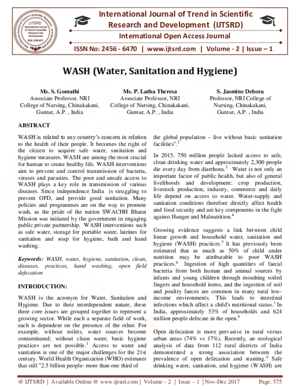 (PDF) WASH Water, Sanitation and Hygiene : A Review