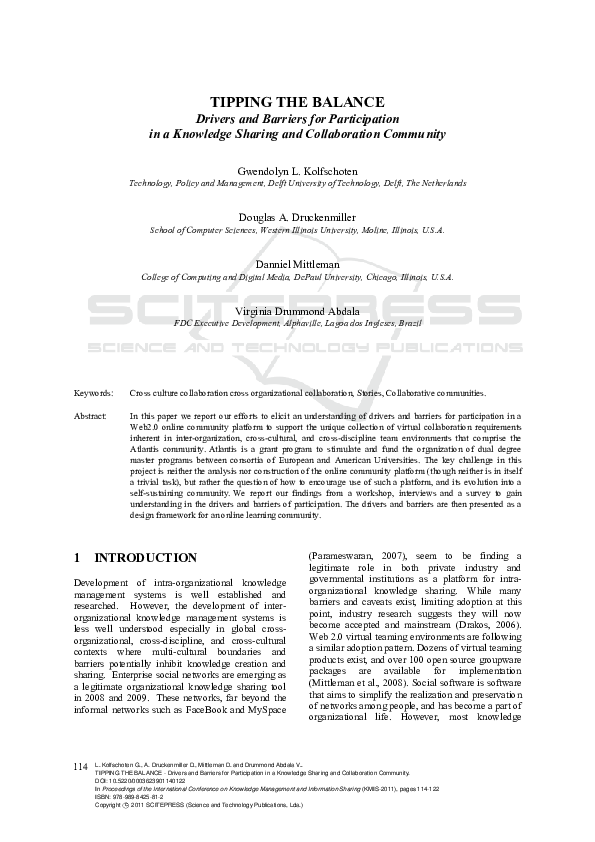 (PDF) TIPPING THE BALANCE - Drivers and Barriers for Participation in a Knowledge Sharing and ...