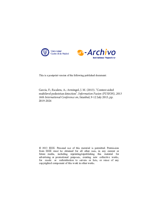 Pdf Context Aided Multilevel Pedestrian Detection