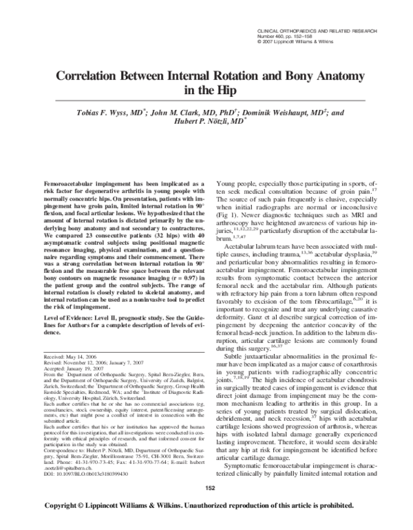 (PDF) Correlation Between Internal Rotation and Bony Anatomy in the Hip